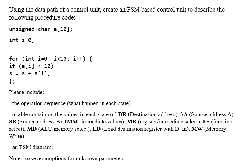 Solved Using the data path of a control unit, create an FSM | Chegg.com