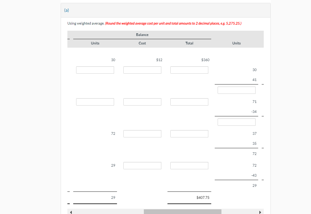 Solved FILL IN THE MISSING AMOUNTS FOR ITEMS IN THE | Chegg.com