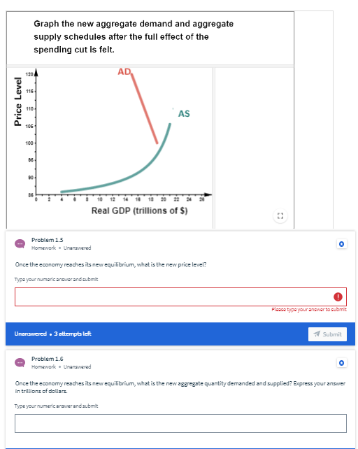 Solved Graph the new aggregate demand and aggregate supply | Chegg.com