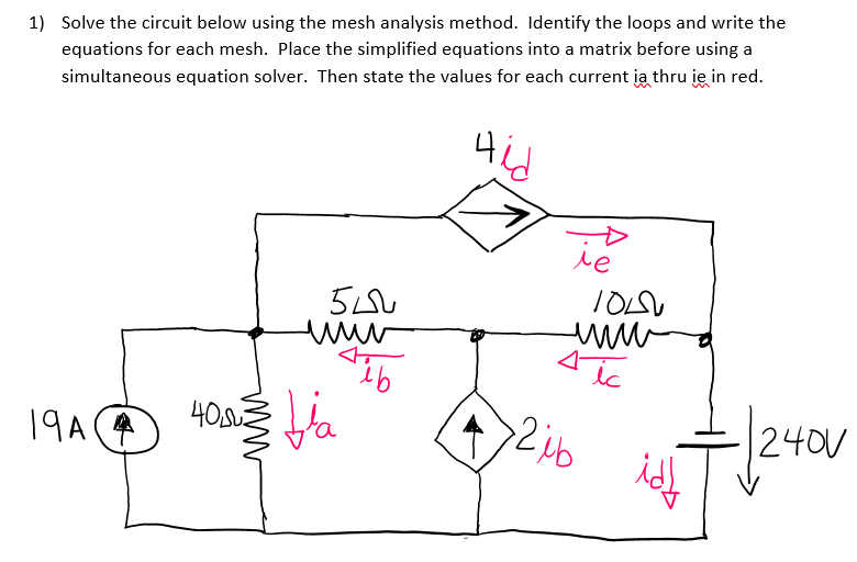 Solved 1) Solve the circuit below using the mesh analysis | Chegg.com