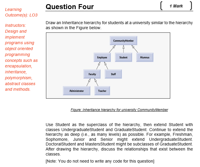 Solved Question Four ( 1 Mark ) Learning Outcome(s): LO3 | Chegg.com