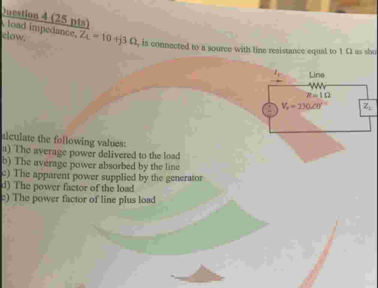 Solved buestion 4 ( 25 pts )Coad impedanee, ZL=10+j3Ω, is | Chegg.com