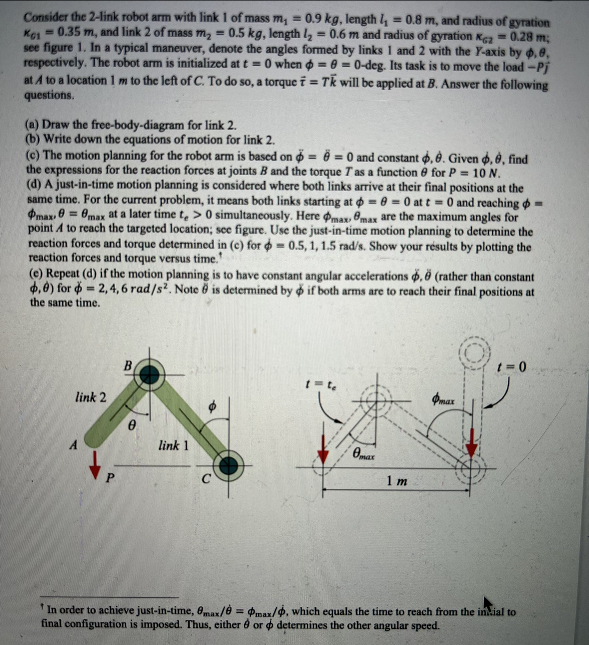 Solved Consider the 2-link robot arm with link 1 of mass | Chegg.com