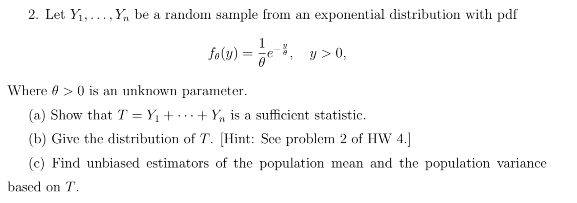 Solved 2. Let Y1,…,Yn be a random sample from an exponential | Chegg.com