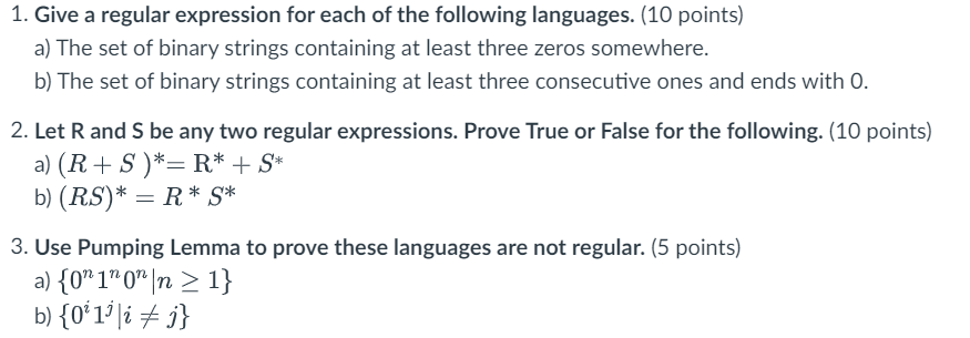 Solved Give a regular expression for each of the following | Chegg.com