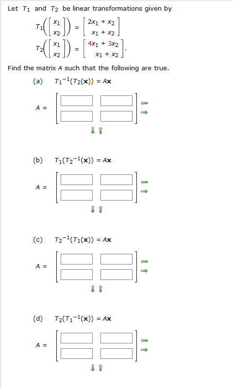 Solved Let T1 and T2 be linear transformations given by X1 | Chegg.com