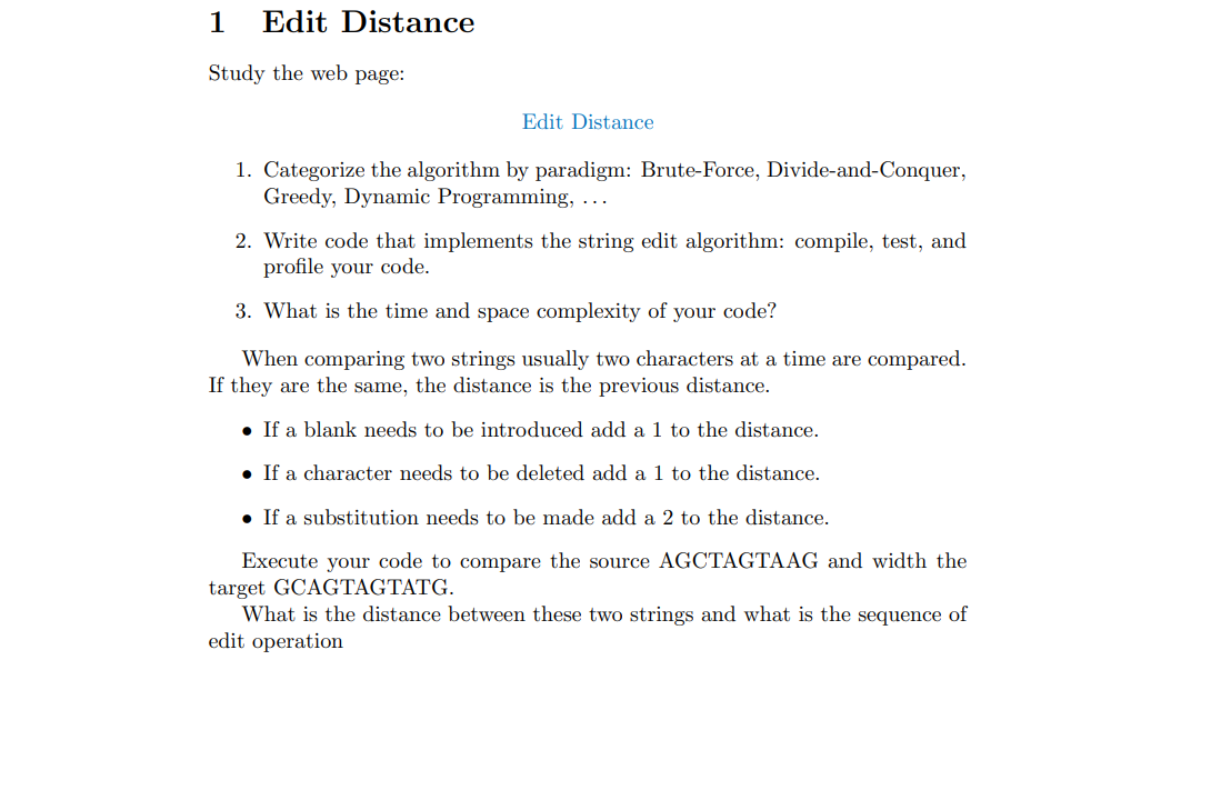 Solved 1 Edit Distance Study the web page: Edit Distance 1. | Chegg.com