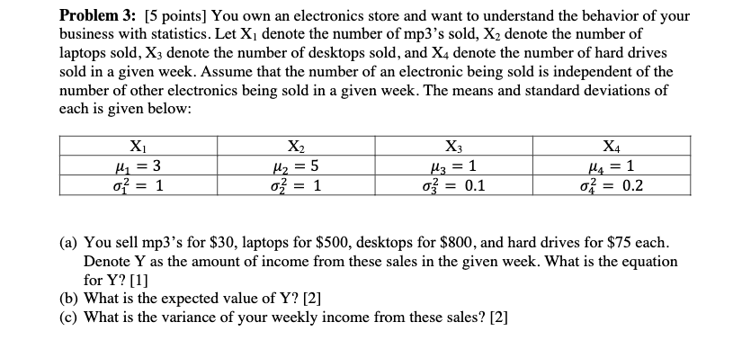 Solved Problem 3: [5 points] You own an electronics store | Chegg.com