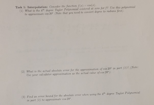 Solved Task 1: Interpolation: Consider the function () | Chegg.com
