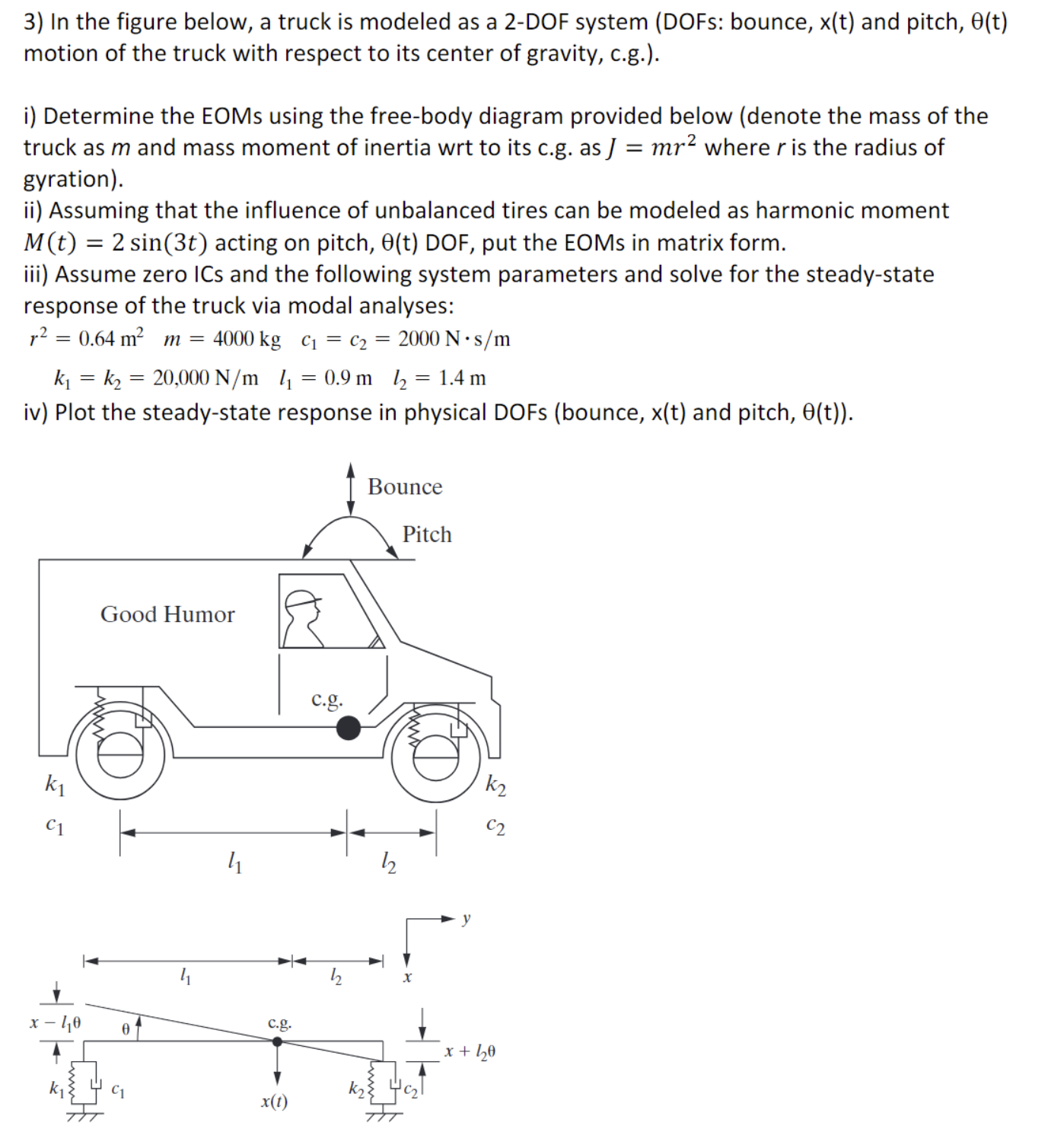 Solved 3) In the figure below, a truck is modeled as a 2-DOF | Chegg.com