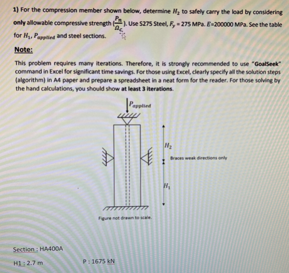 Solved 1) For the compression member shown below, determine | Chegg.com