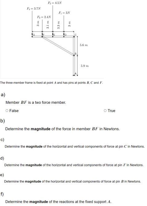 Solved The three-member frame is fixed at point A and has | Chegg.com