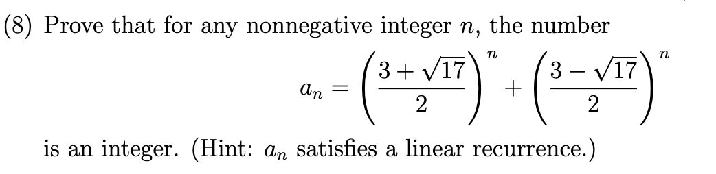 Solved (8) Prove that for any nonnegative integer n, the | Chegg.com