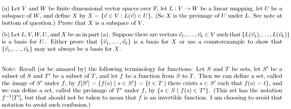 Solved (a) Let V and W be finite dimensional vector spaces | Chegg.com