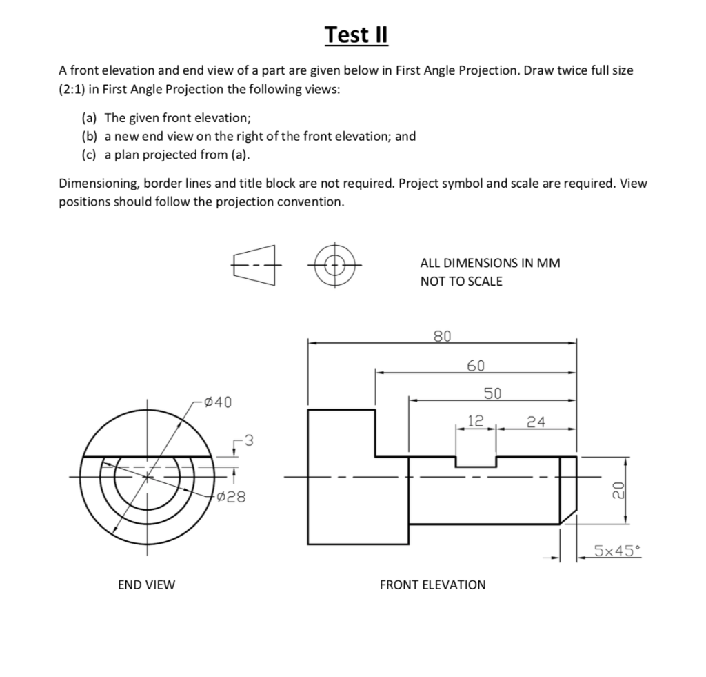 Solved Test II A front elevation and end view of a part are | Chegg.com
