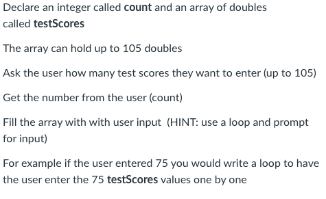 Solved Declare an integer called count and an array of | Chegg.com
