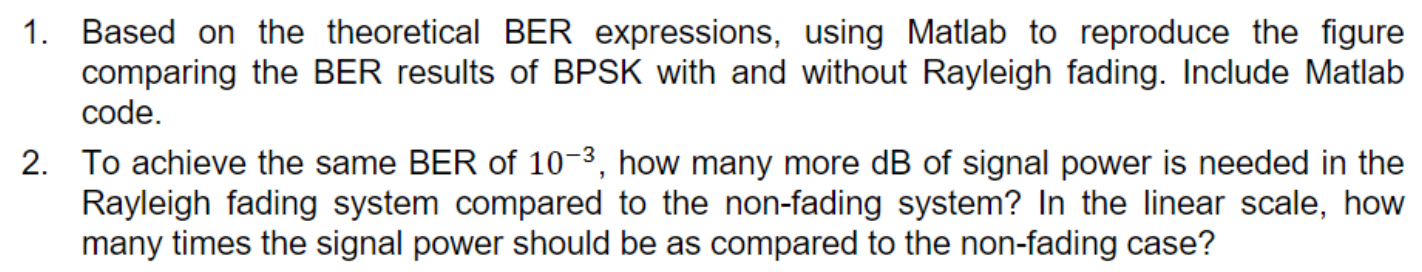 Solved 1. Based on the theoretical BER expressions, using | Chegg.com