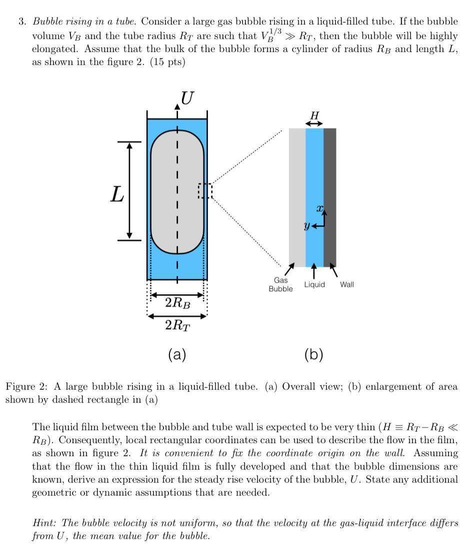3. Bubble rising in a tube. Consider a large gas | Chegg.com