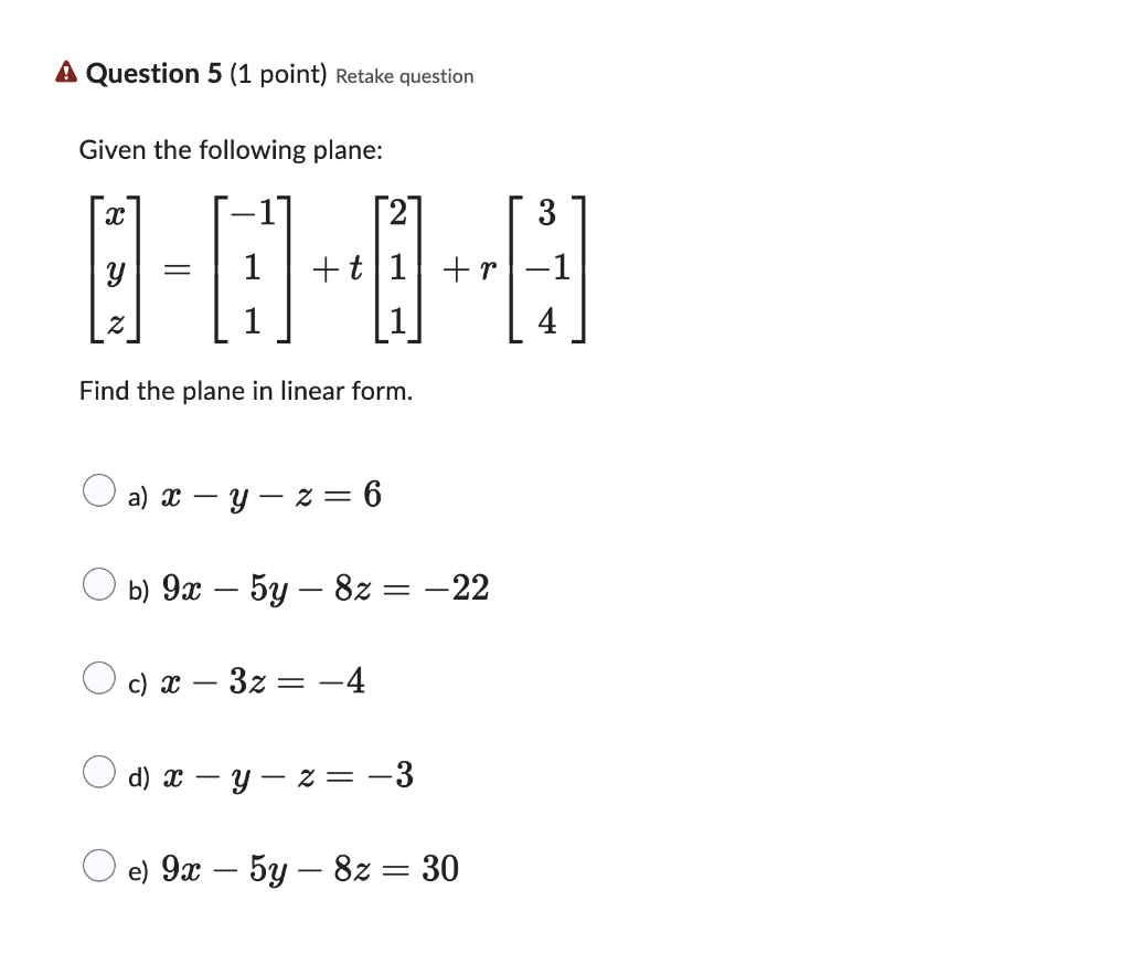 Solved Given the following plane: | Chegg.com