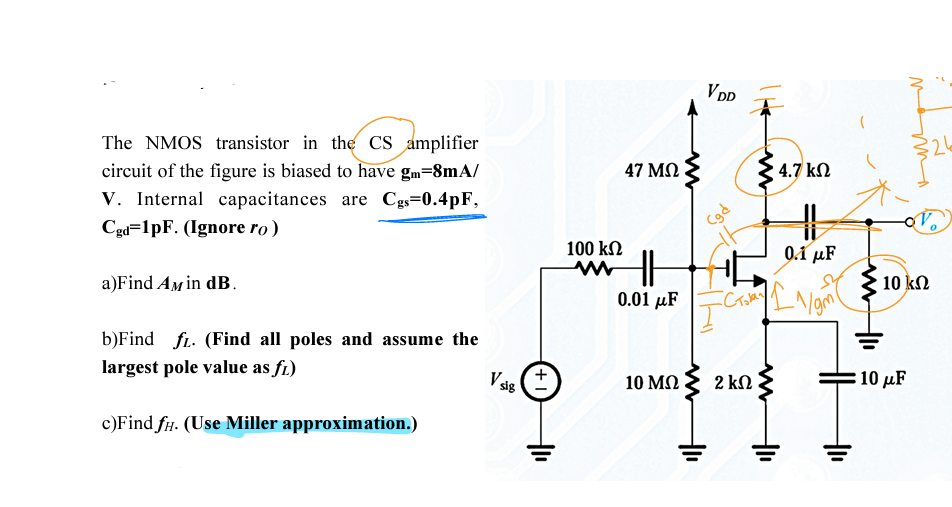 Solved The NMOS transistor in the CS amplifier circuit of | Chegg.com