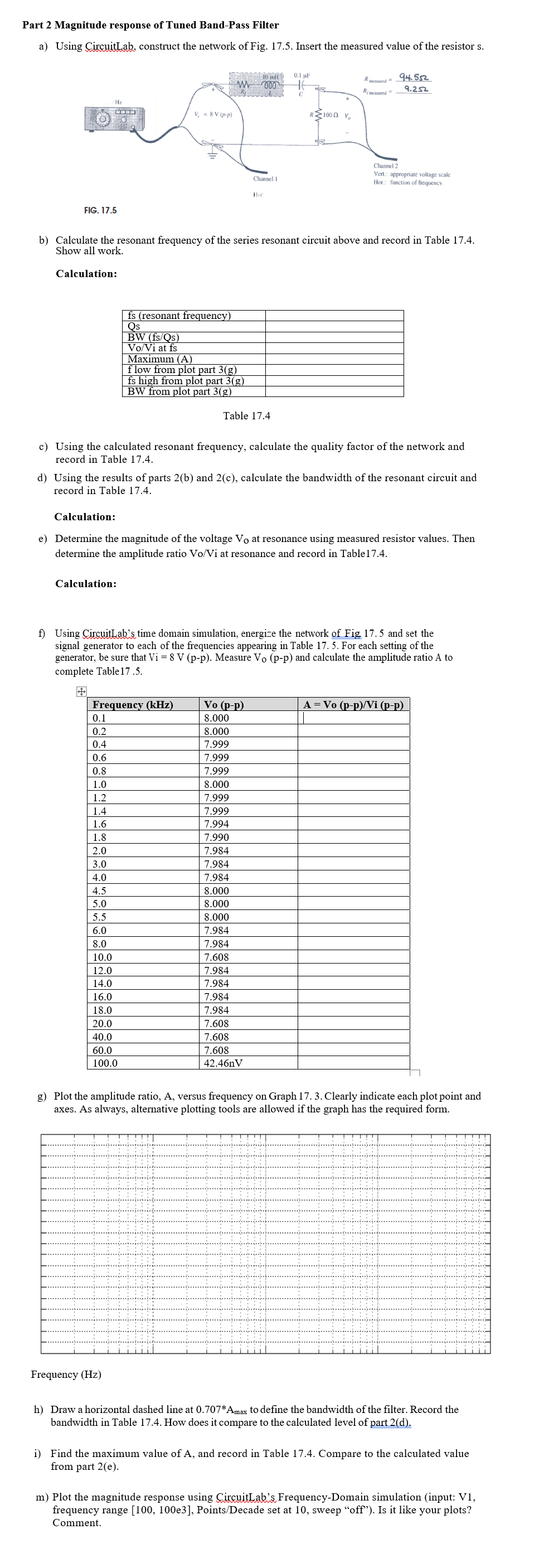 Part 2 Magnitude response of Tuned Band-Pass Filter | Chegg.com