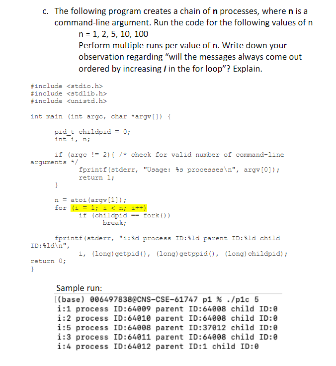 Solved c. The following program creates a chain of n | Chegg.com