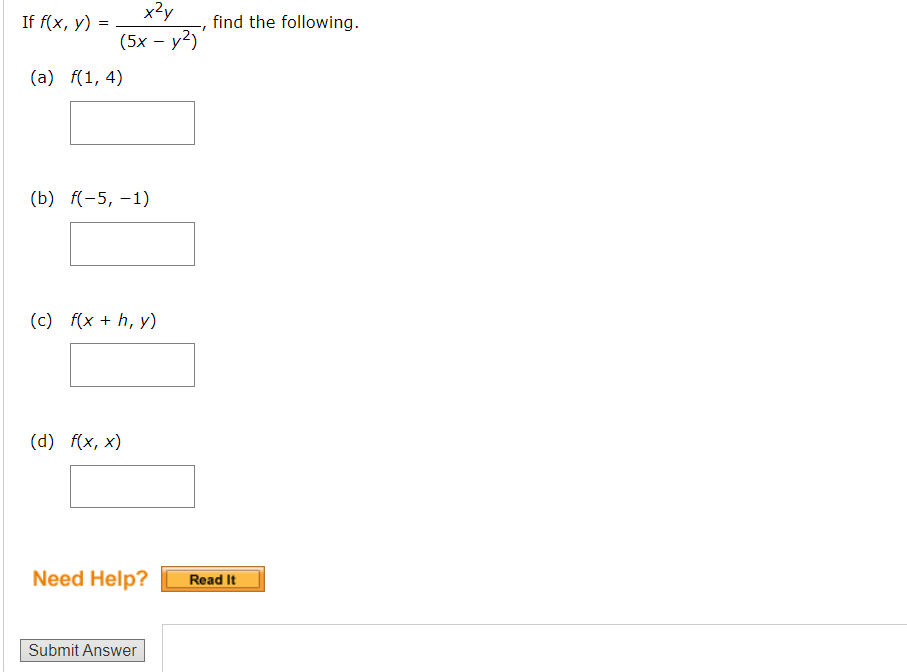 Solved f(x,y)=(5x−y2)x2y (a) f(1,4) (b) f(−5,−1) (c) | Chegg.com