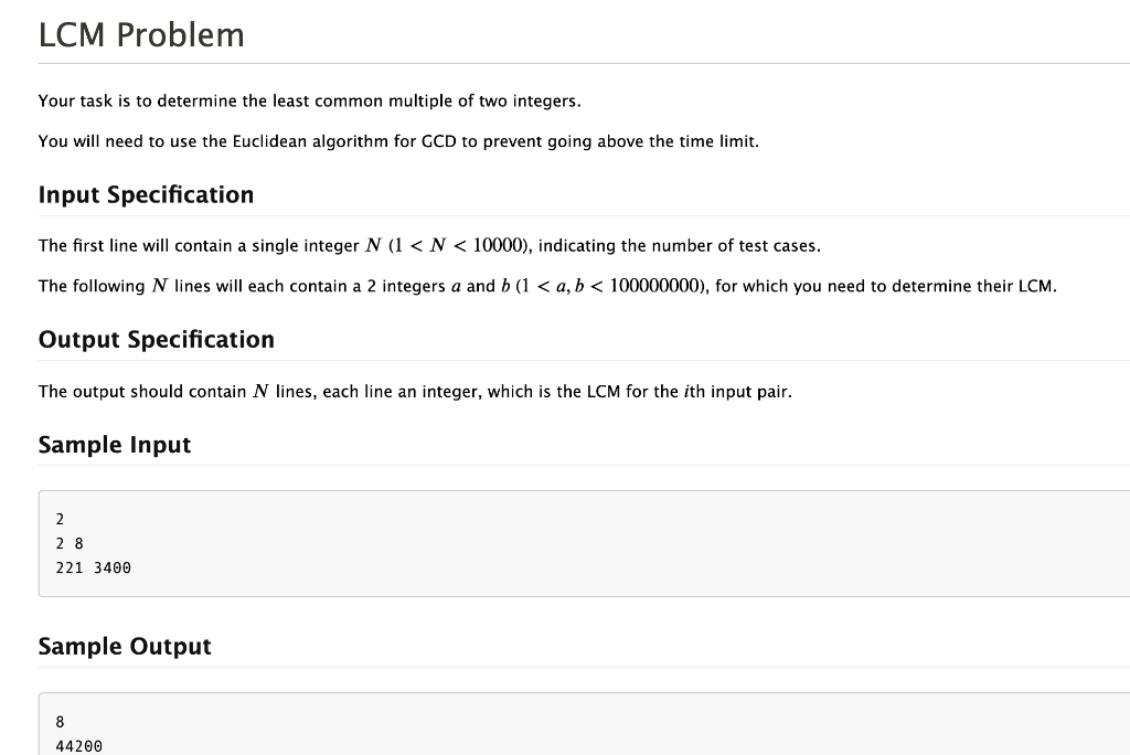 Solved LCM Problem Your task is to determine the least | Chegg.com