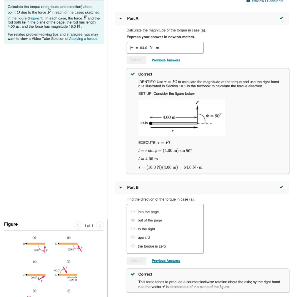 Solved Review I Constants Calculate the torque (magnitude | Chegg.com
