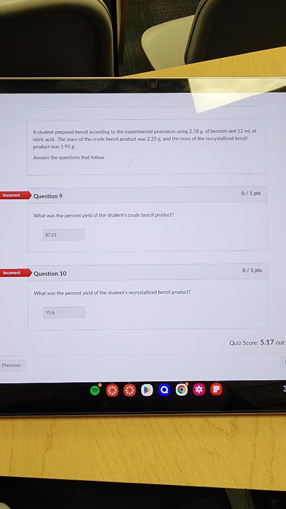 Solved A student prepared benzil according to the | Chegg.com