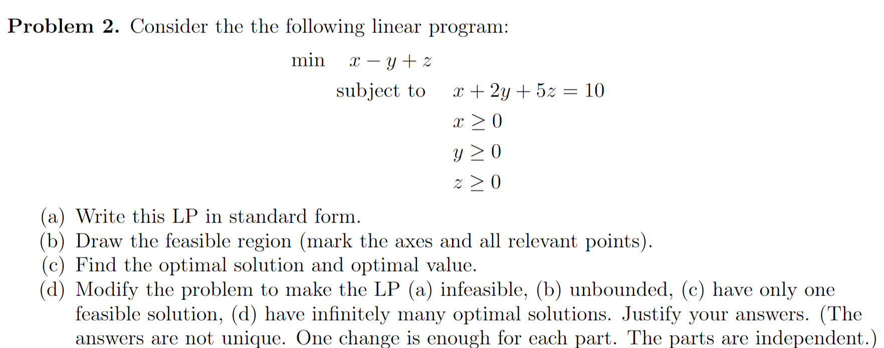Solved Problem 2. ﻿Consider the the following linear | Chegg.com
