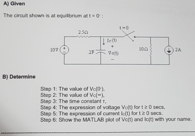 Solved A) Given The circuit shown is at equilibrium at t 0: | Chegg.com