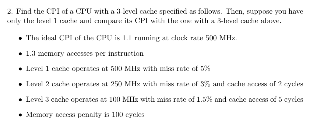 2. Find the CPI of a CPU with a 3-level cache | Chegg.com