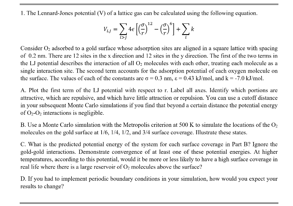 1. The Lennard-Jones potential (V) of a lattice gas | Chegg.com