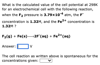 Solved What is the calculated value of the cell potential at | Chegg.com