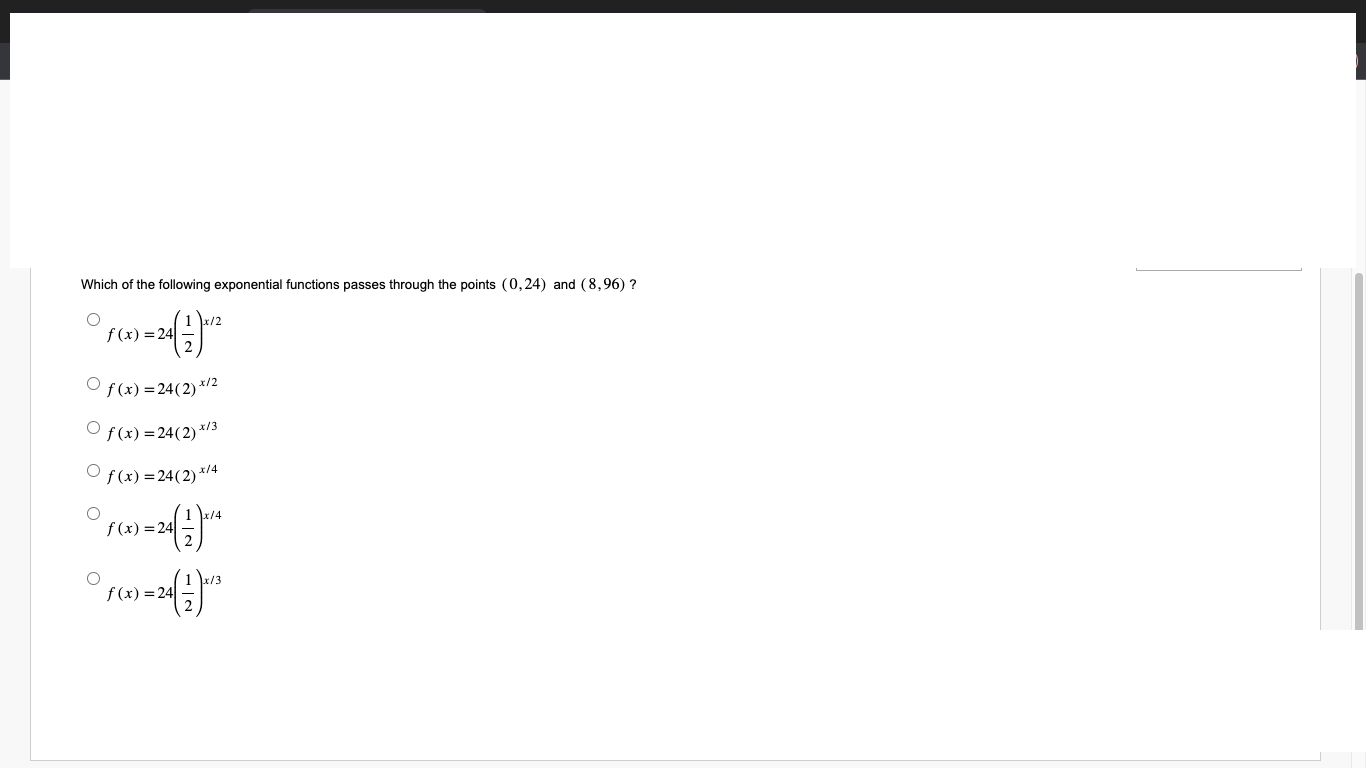 Solved Which of the following exponential functions passes | Chegg.com