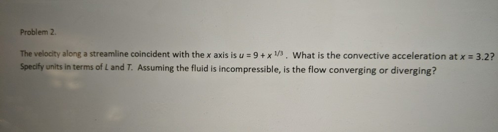 Solved Problem 2. The velocity along a streamline coincident | Chegg.com
