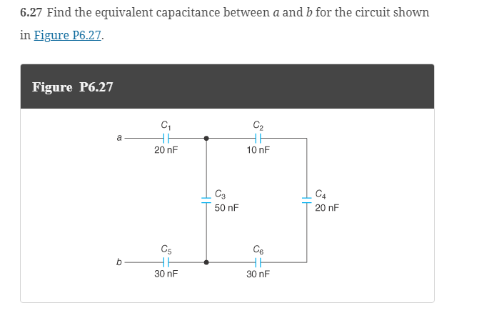 Solved by an EXPERT 6.27 ﻿Find the equivalent capacitance between \( ﻿a | Chegg.com