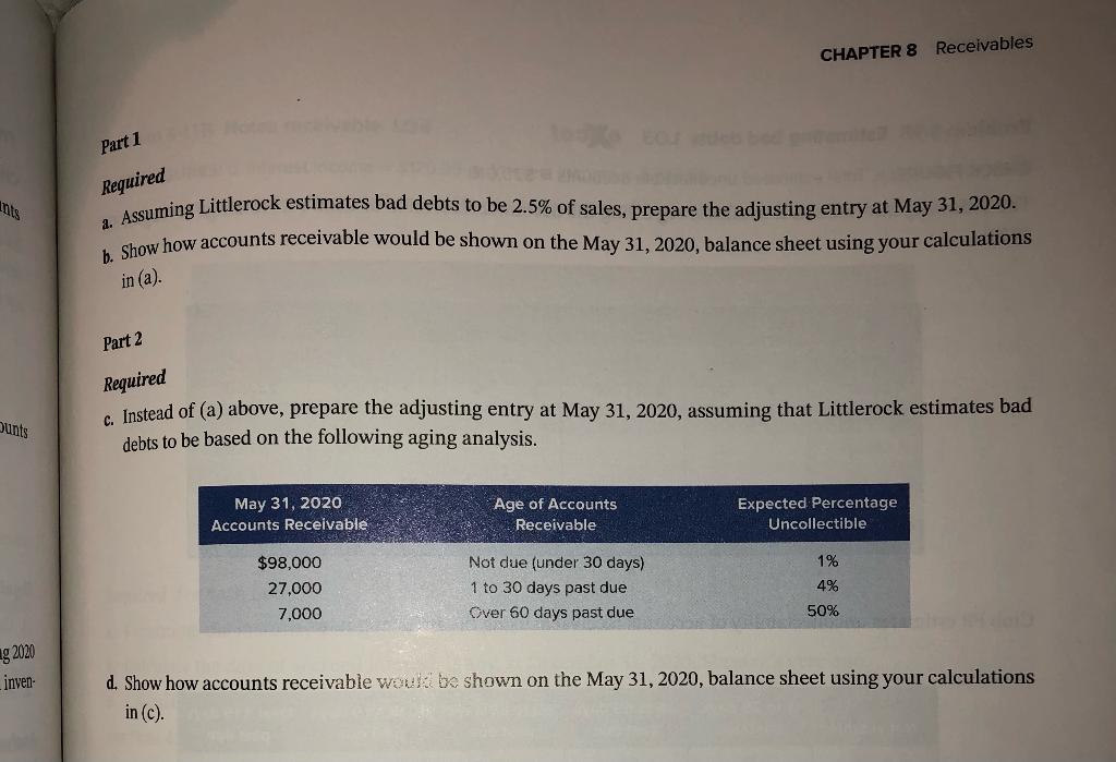 Solved Problem 8-7B Uncollectible accounts LO2, 3 Part CHECK | Chegg.com