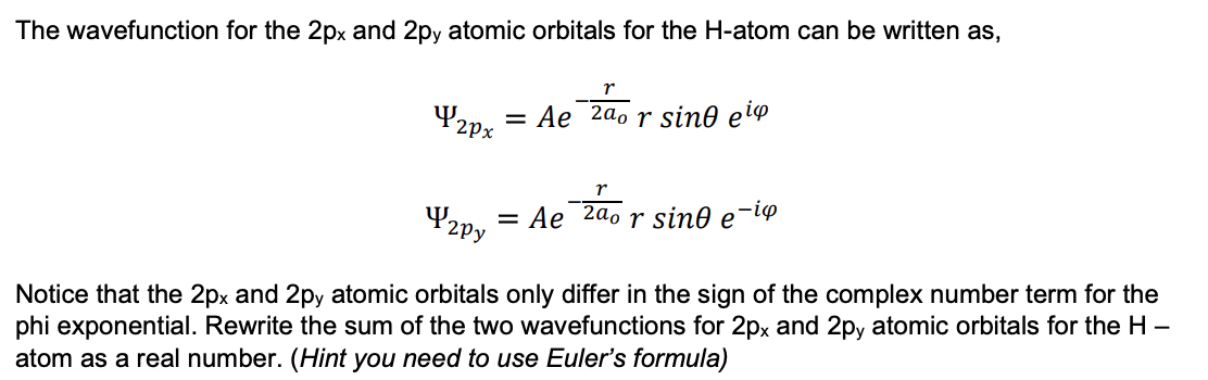 Solved The wavefunction for the 2px and 2py atomic orbitals | Chegg.com
