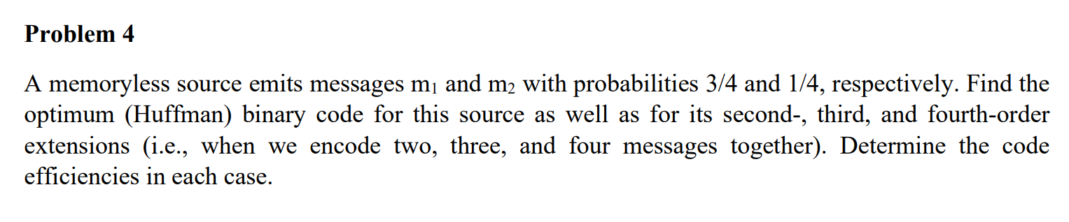 Solved A memoryless source emits messages m1 and m2 with | Chegg.com