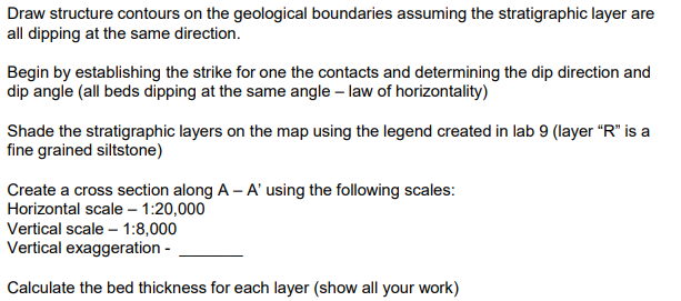 Solved Draw structure contours on the geological boundaries | Chegg.com