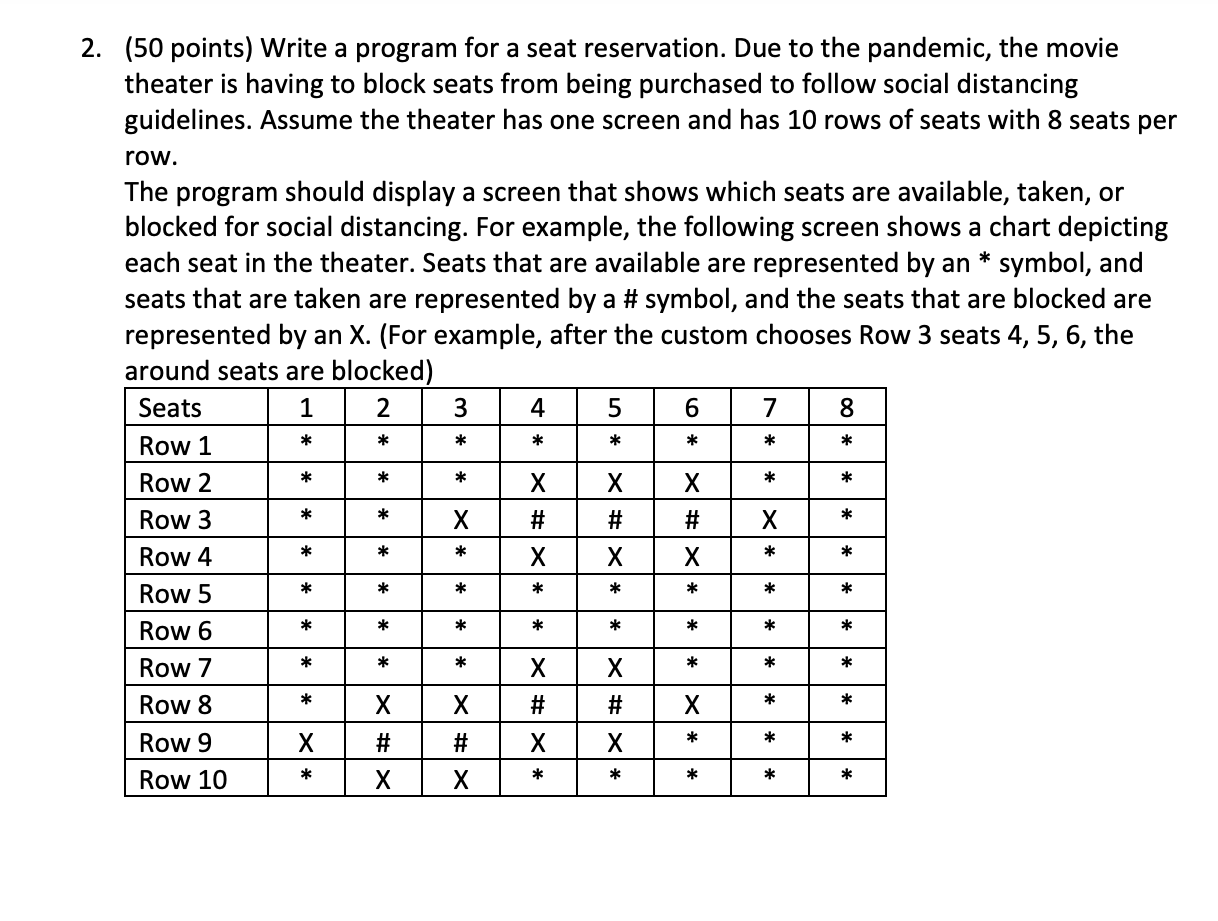 Solved (50 points) Write a program for a seat reservation. | Chegg.com