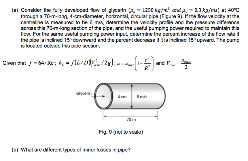 Solved (a) Consider the fully developed flow of glycerin | Chegg.com