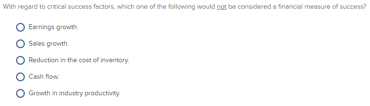 Solved With regard to critical success factors, which one of | Chegg.com