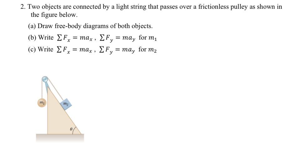 Solved 2. Two objects are connected by a light string that | Chegg.com