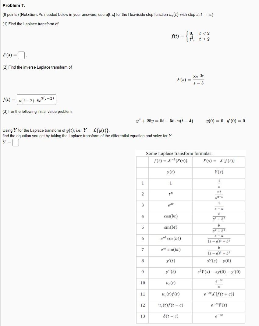 Solved Problem 7. (8 points) (Notation: As needed below in | Chegg.com
