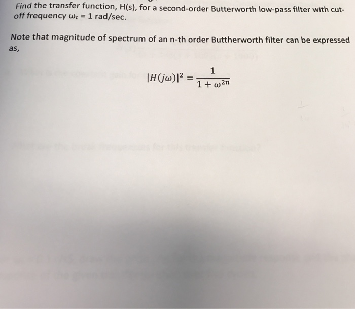 Solved Find the transfer function, H(s), for a second-order | Chegg.com