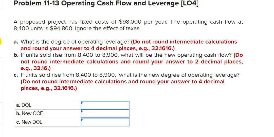 Solved Problem 11-13 Operating Cash Flow and Leverage [LO4] | Chegg.com