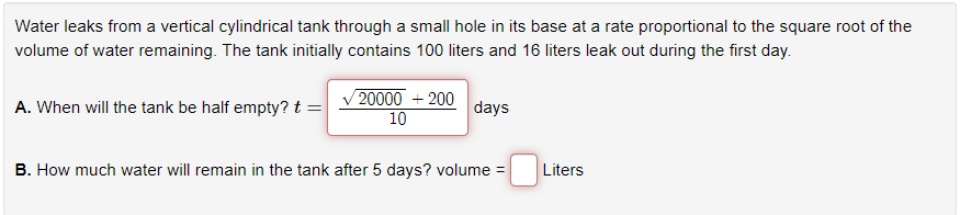 Solved Water leaks from a vertical cylindrical tank through | Chegg.com